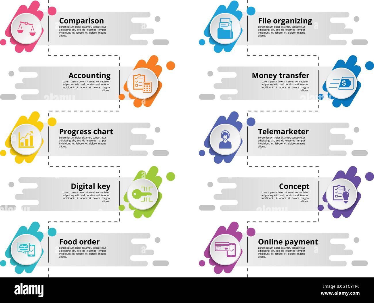 Infographics with Digital Service theme icons, 10 steps. Such as ...
