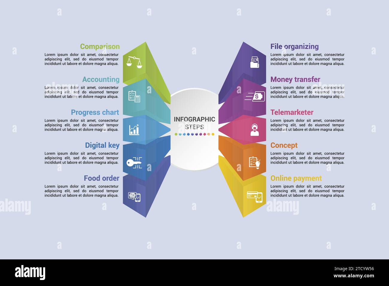 Infographics with Digital Service theme icons, 10 steps. Such as ...