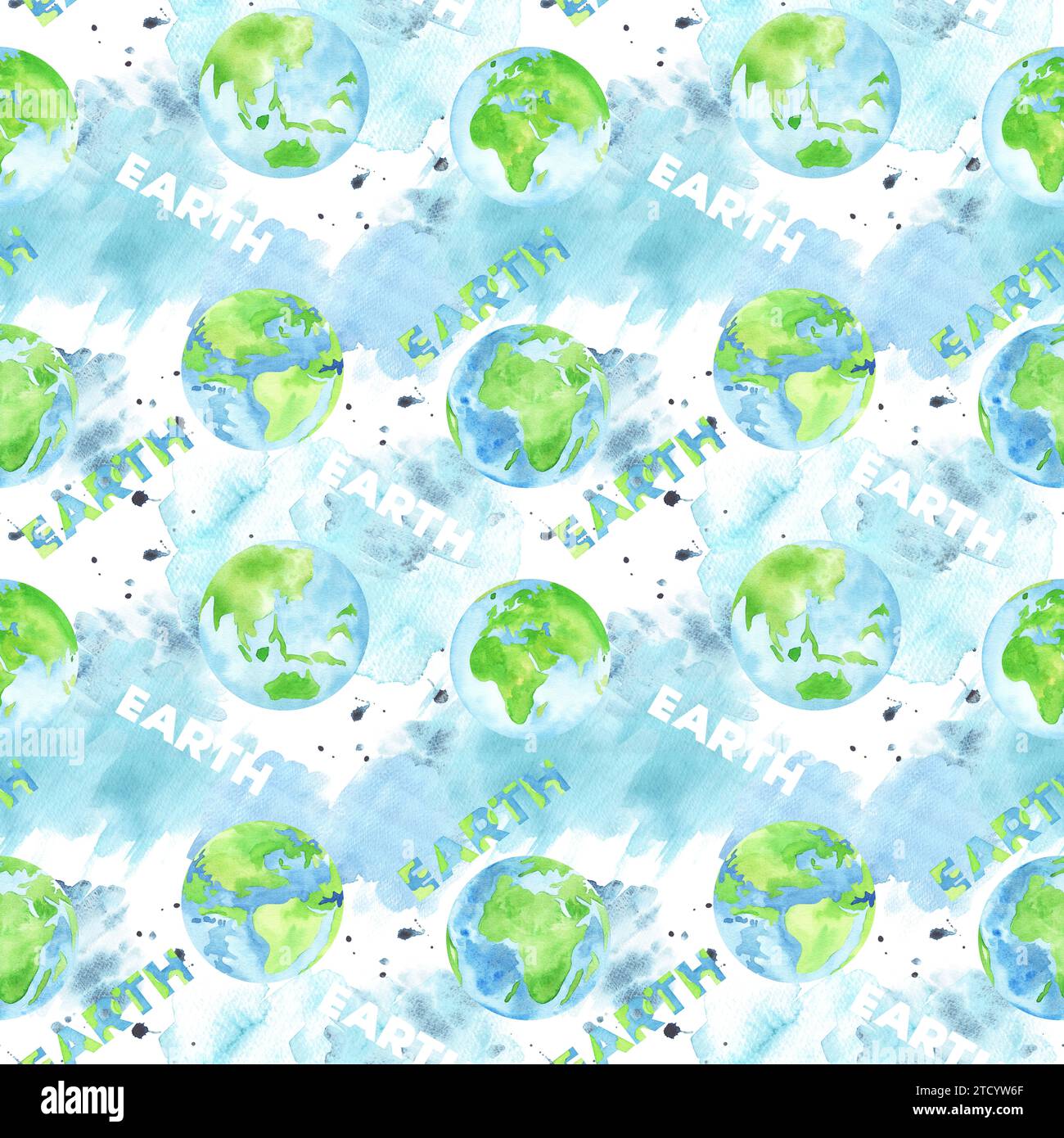 Seamless pattern with watercolor globe and slogan. Environmental ...