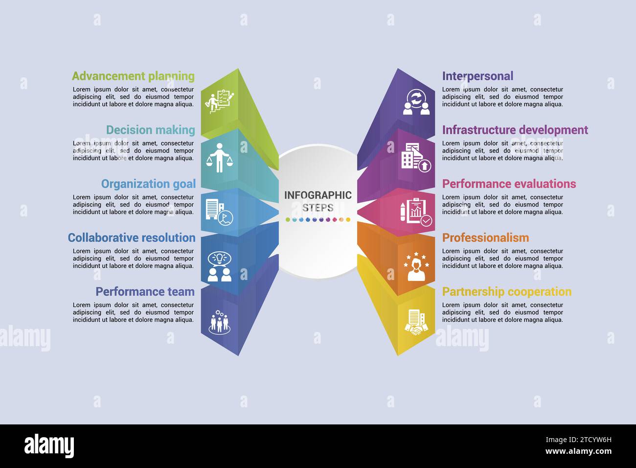 Infographics with Corporative Development theme icons, 10 steps. Such ...