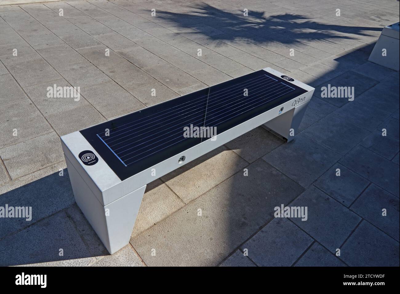 Solar bench, providing free phone charging, Split, Croaria Stock Photo ...