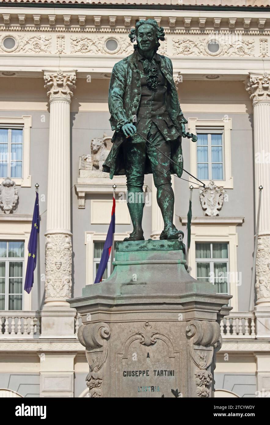 Statue of Giuseppe Tantini, violinist, Tartini Square, Piran, Slovenia ...
