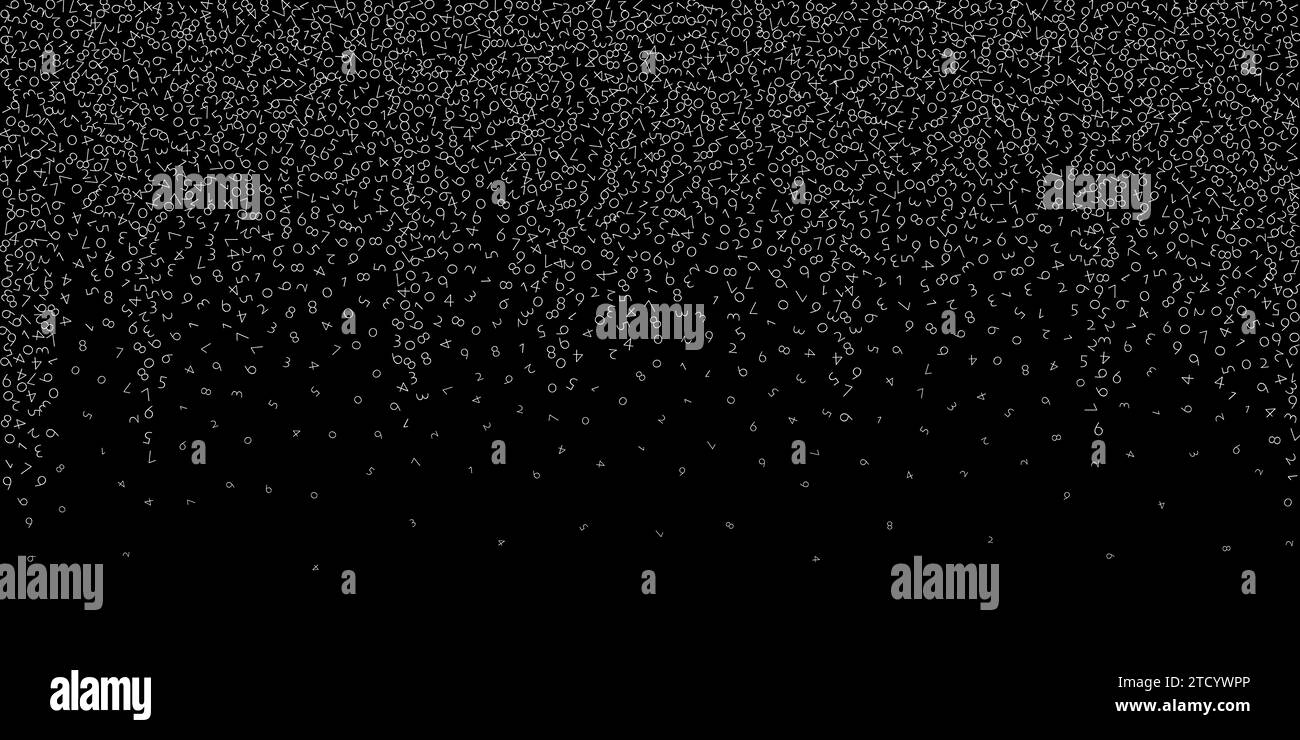 Falling numbers, big data concept. Binary white disorderly flying ...