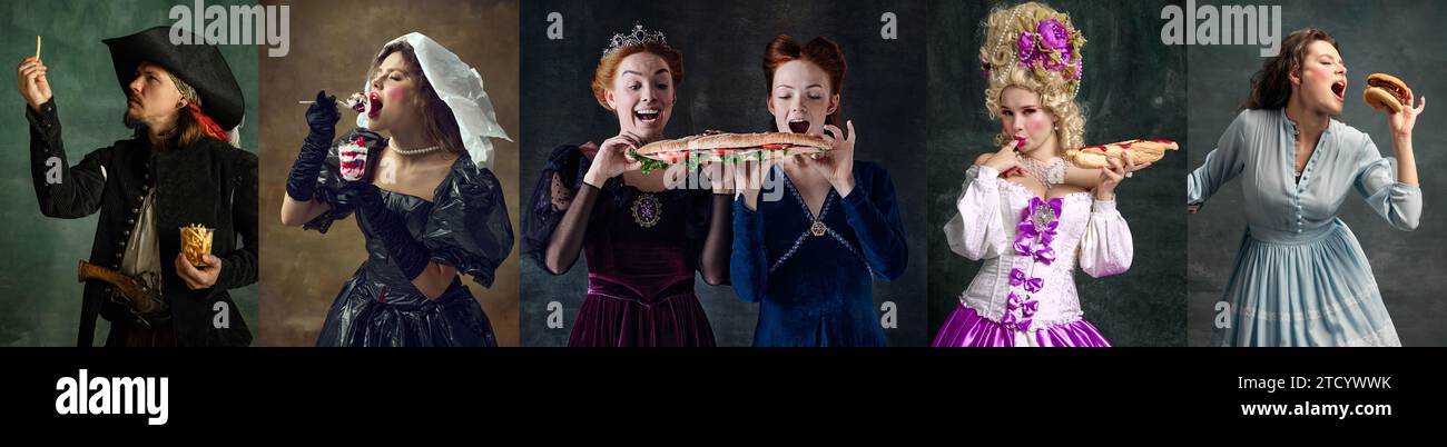 Collage made of different medieval people, queens, princess, pirate ...