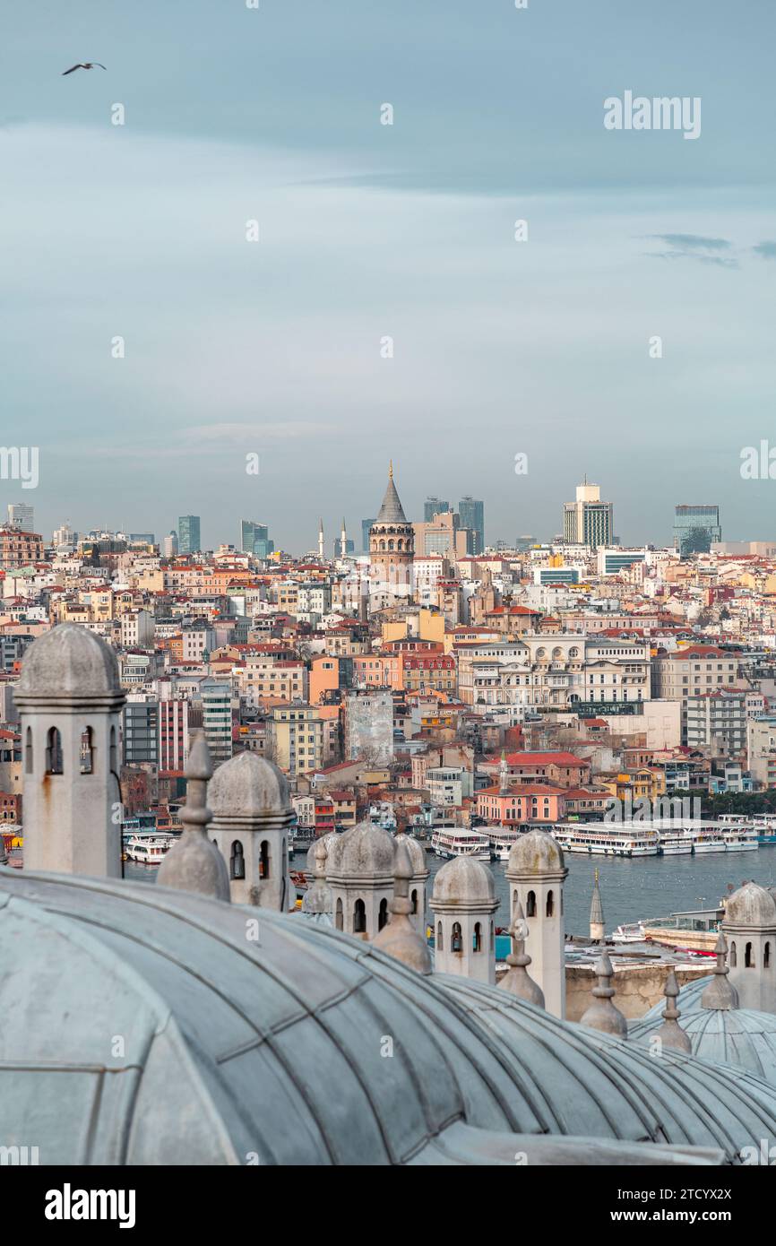 Istanbul, Turkiye - March 7, 2023: Panoramic view of Istanbul behind ...