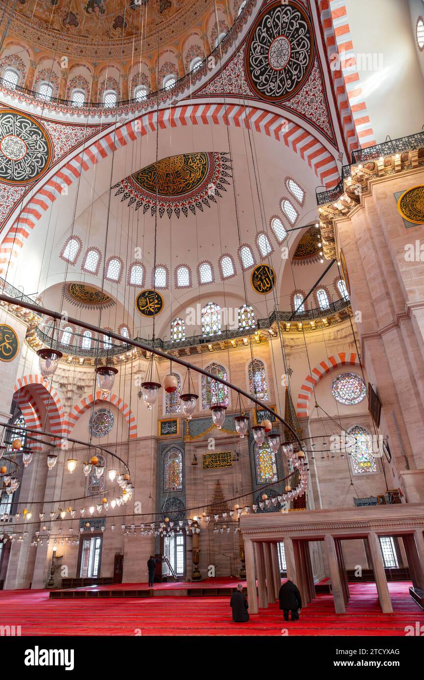 Istanbul, Turkiye - March 7, 2023: Interior view of Suleymaniye, an ...