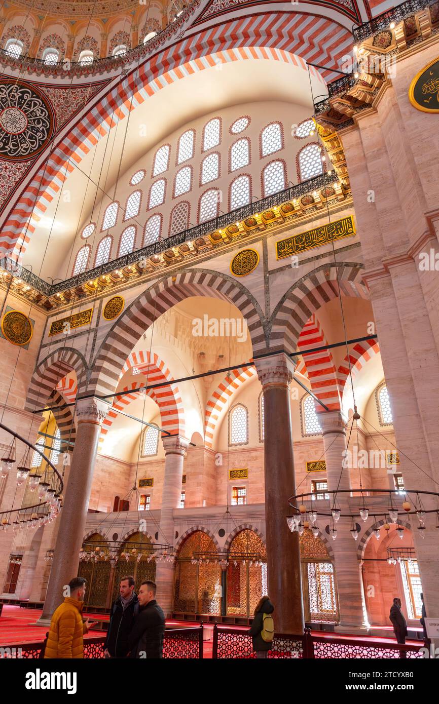 Istanbul, Turkiye - March 7, 2023: Interior view of Suleymaniye, an ...