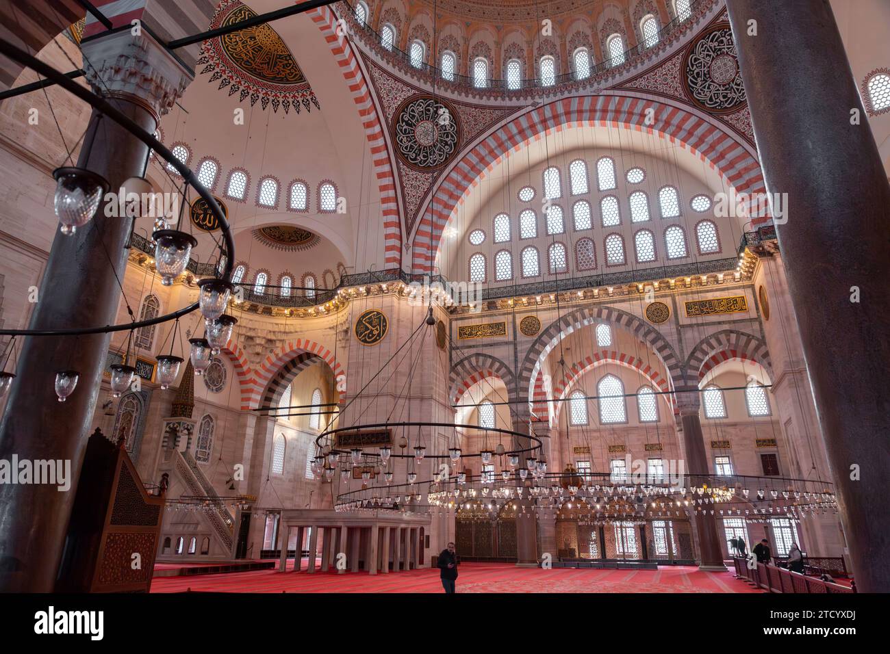 Istanbul, Turkiye - March 7, 2023: Interior view of Suleymaniye, an ...