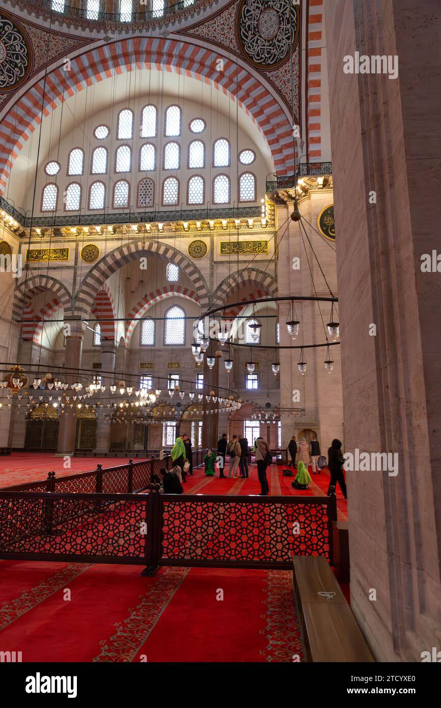 Istanbul, Turkiye - March 7, 2023: Interior view of Suleymaniye, an ...