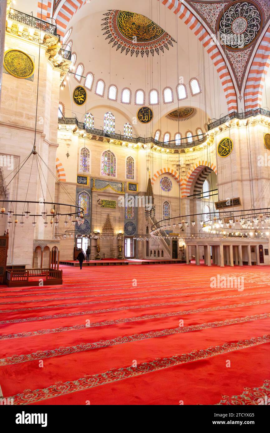 Istanbul, Turkiye - March 7, 2023: Interior view of Suleymaniye, an ...