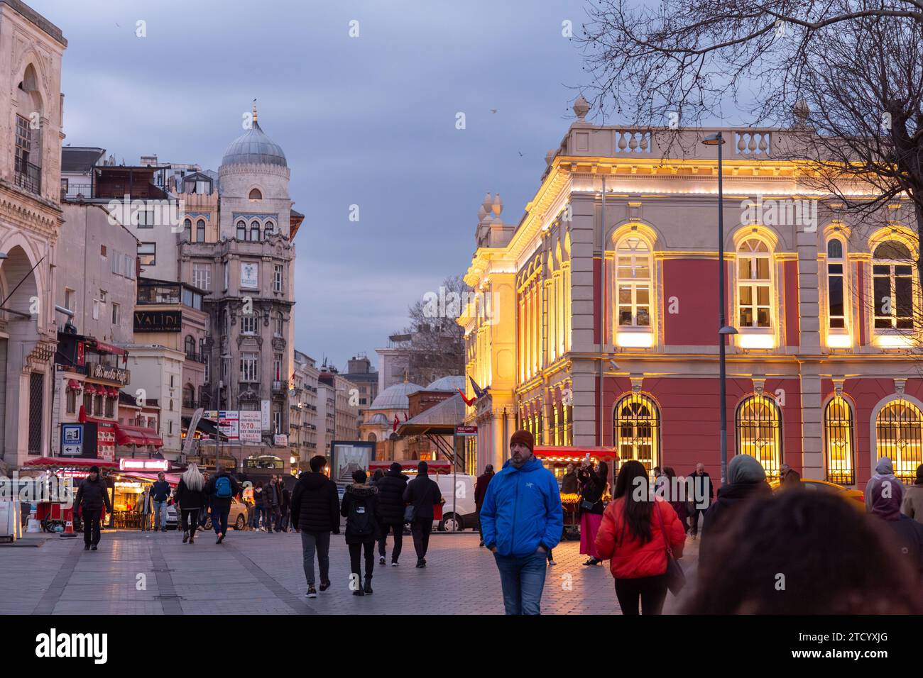 Istanbul, Turkiye- March 7, 2023: The illuminated building of Is ...