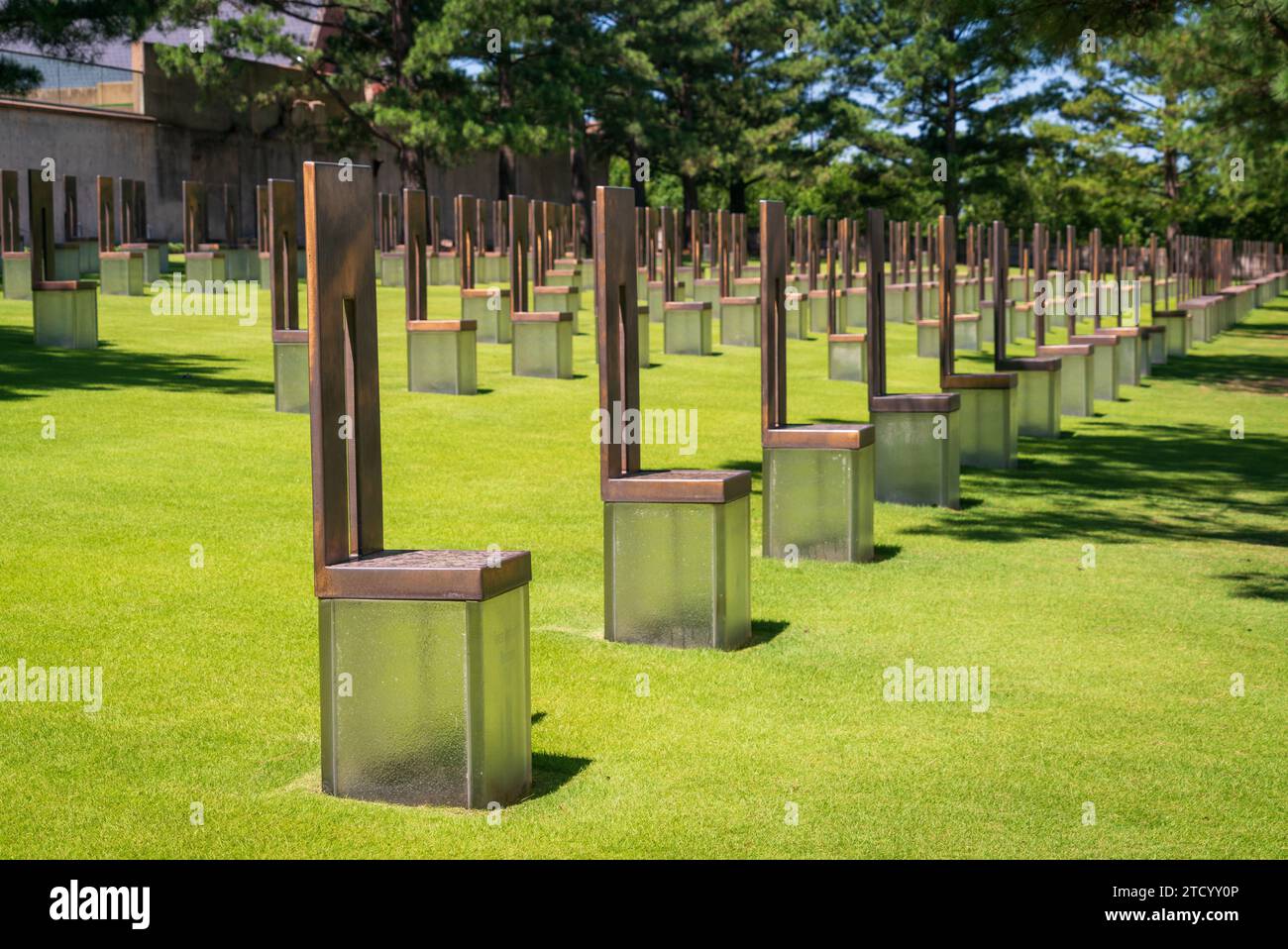 The Chair Monuments at Oklahoma City National Memorial Stock Photo - Alamy