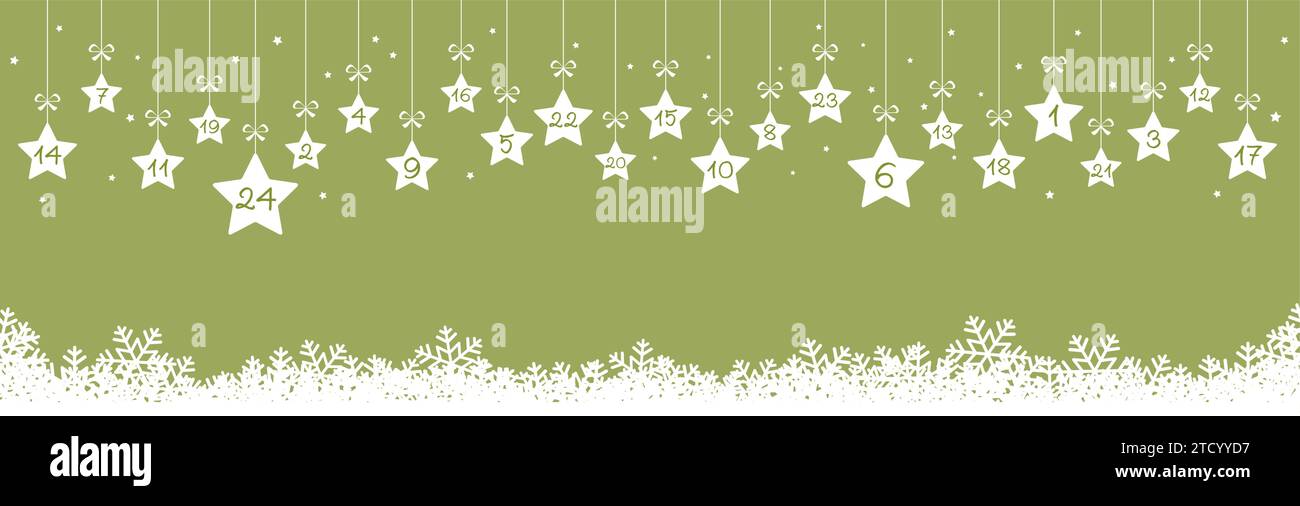hanging christmas stars colored white with numbers 1 to 24 showing ...