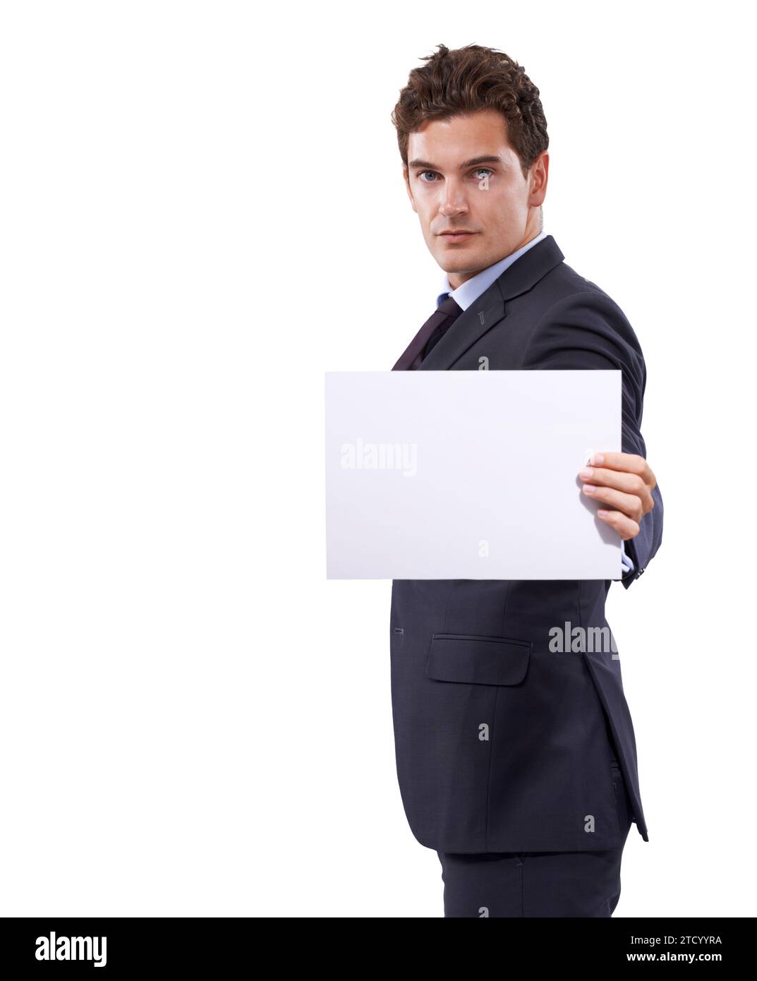 Business man, poster mockup and studio portrait with presentation for ...