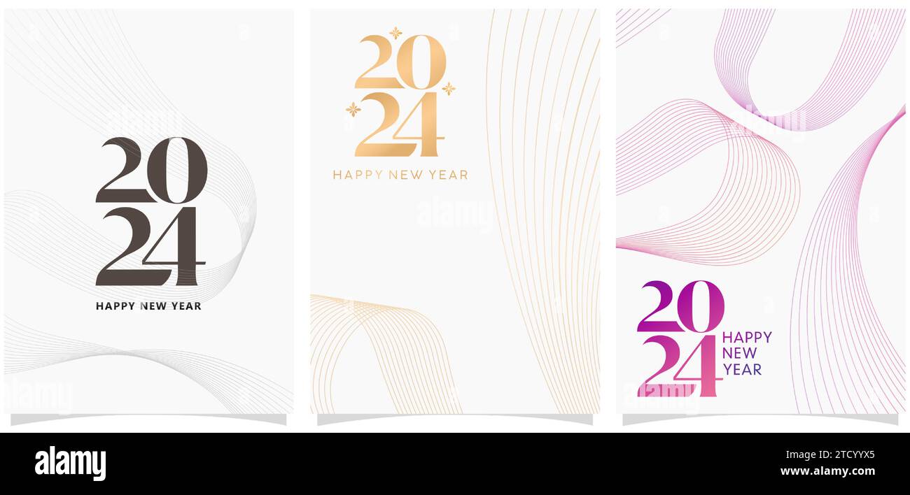 three banners models designs with lines the numbers 2024 isolated ...