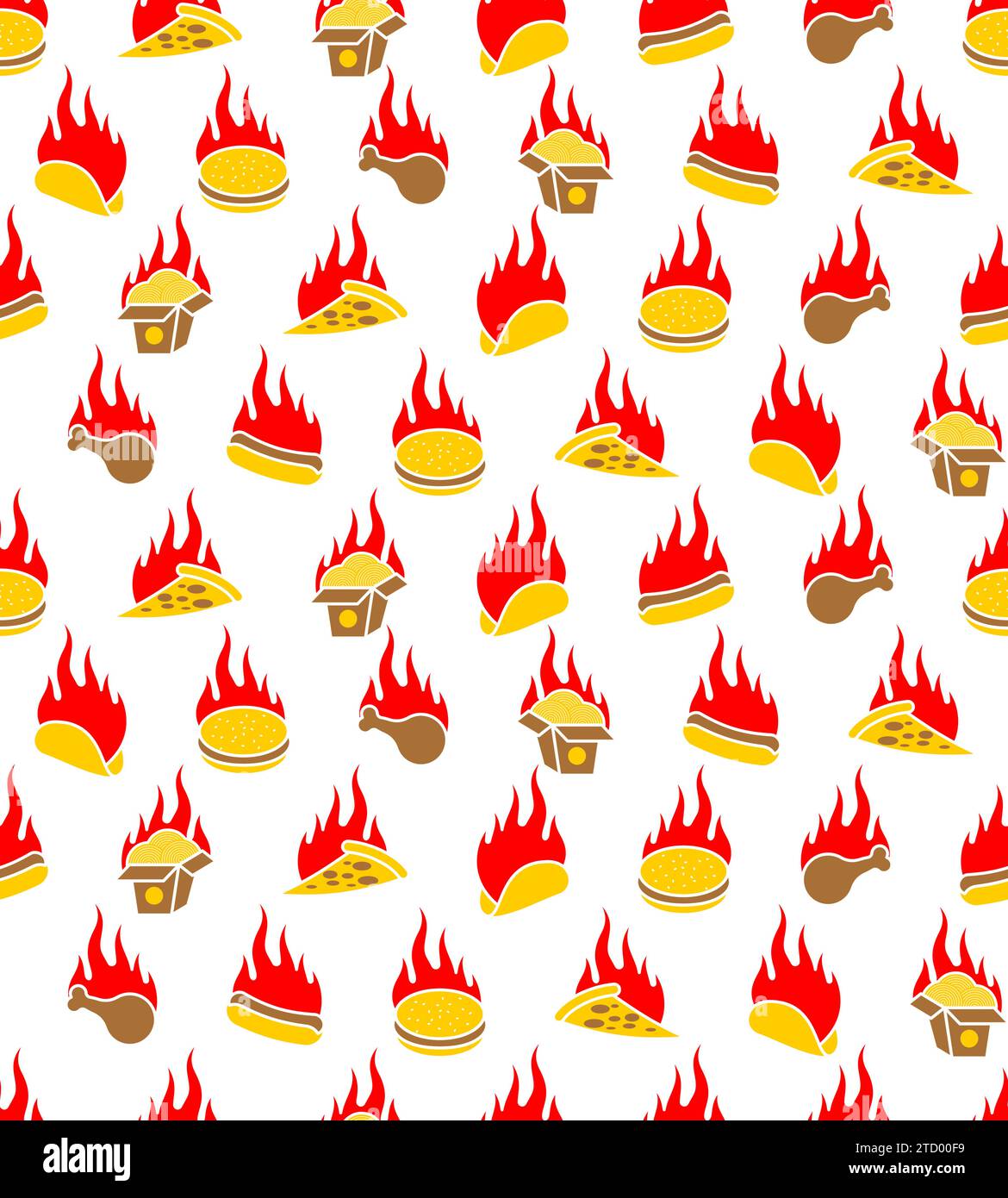 Fiery fast food Pattern seamless. Hot fast food texturel. Fiery food ...