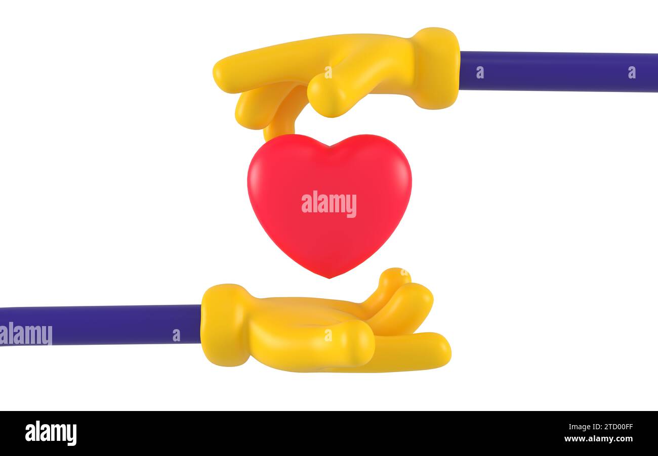Red heart in yellow emoji hands. Cartoon arm holding or give icon heart ...