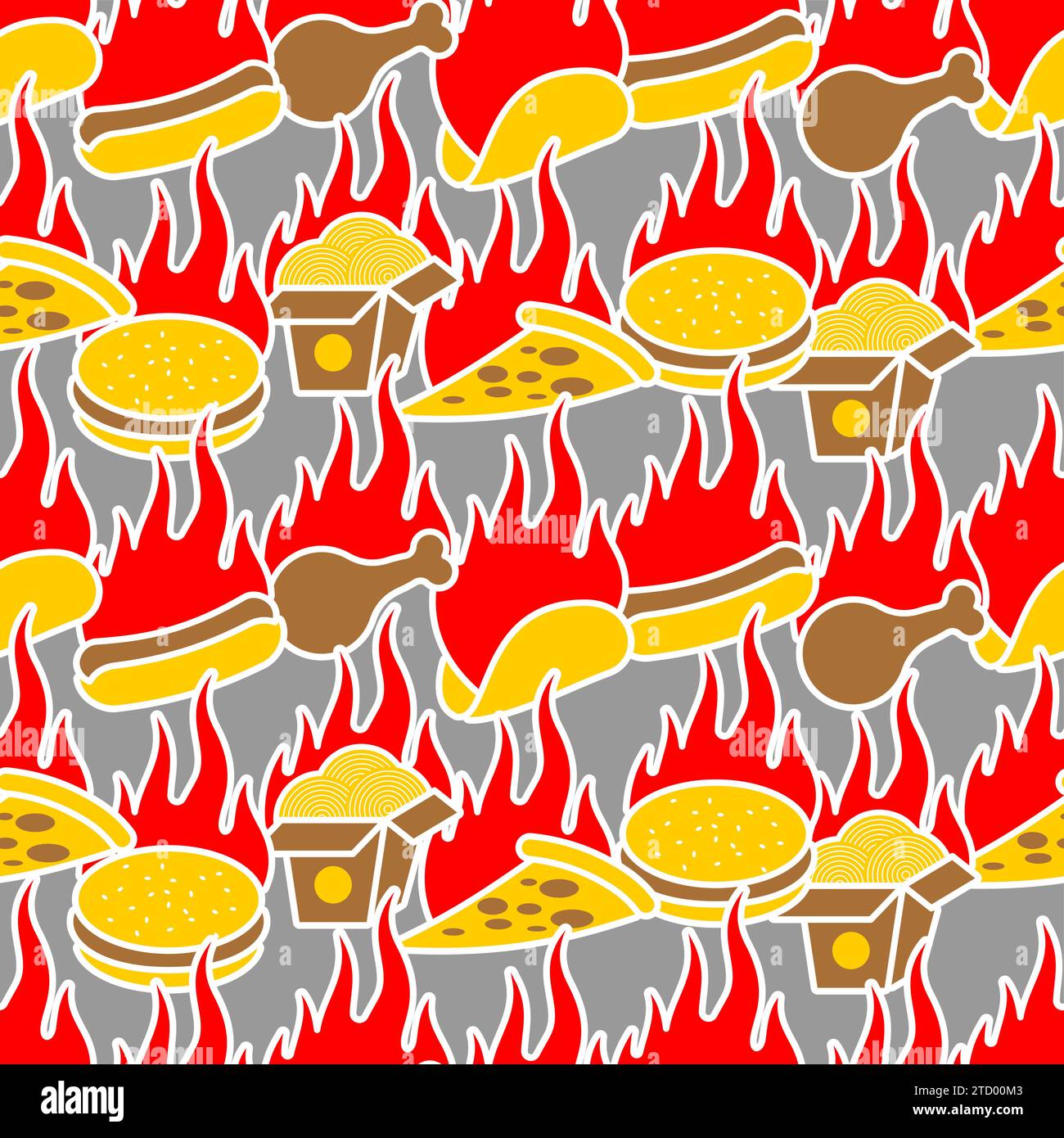Fiery fast food Pattern seamless. Hot fast food texturel. Fiery food. Street food concept with ...