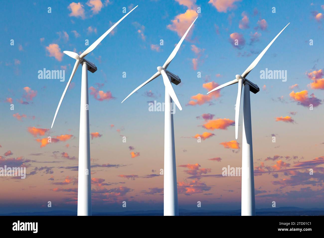 Wind mills farm and sunset landscape.Renewable energy and wind turbines ...