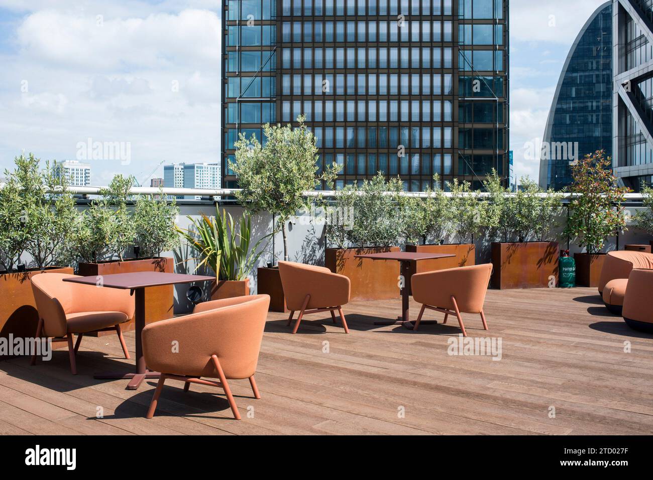 A break out lounge rooftop space of an office in central London with ...
