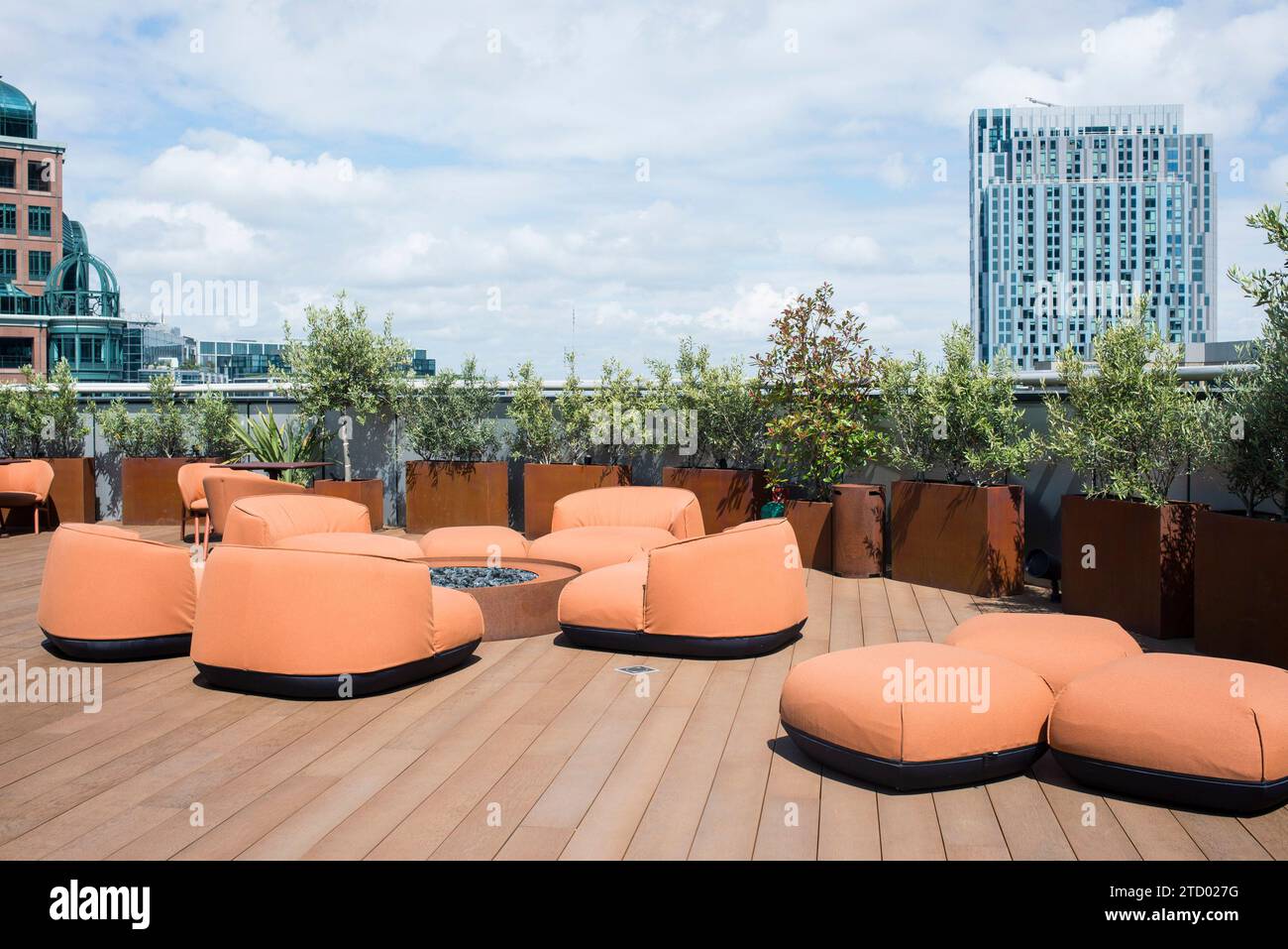 A break out lounge rooftop space of an office in central London with ...