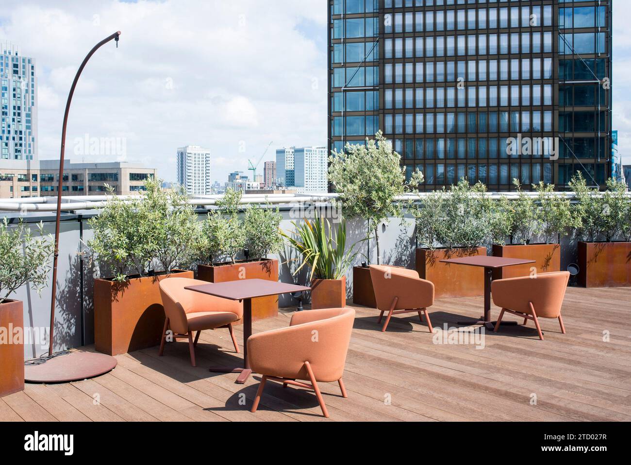 A break out lounge rooftop space of an office in central London with ...