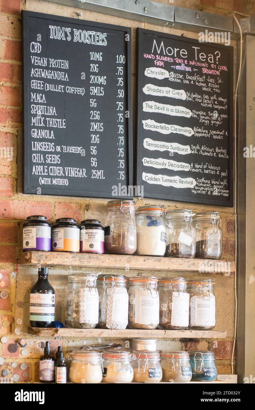 Interior photos of details from inside a coffee shop with food, drink ...