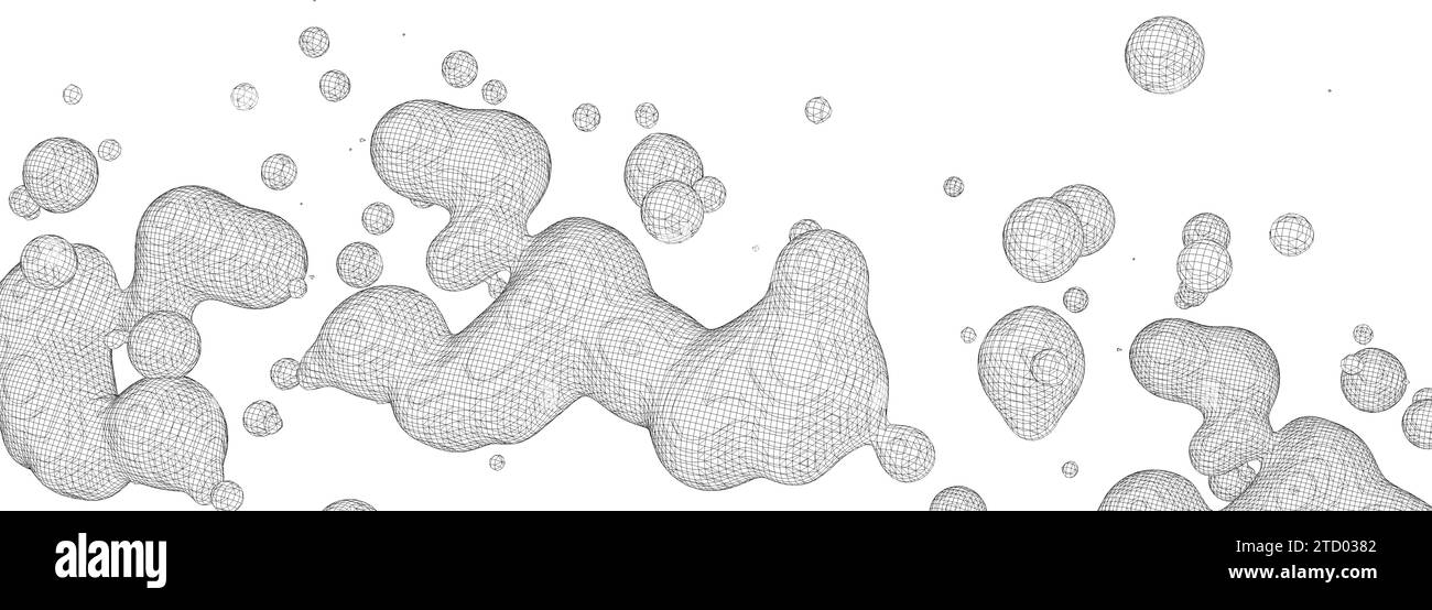 Ink or fluid shapes.Science physics and chemistry in wire frame style ...