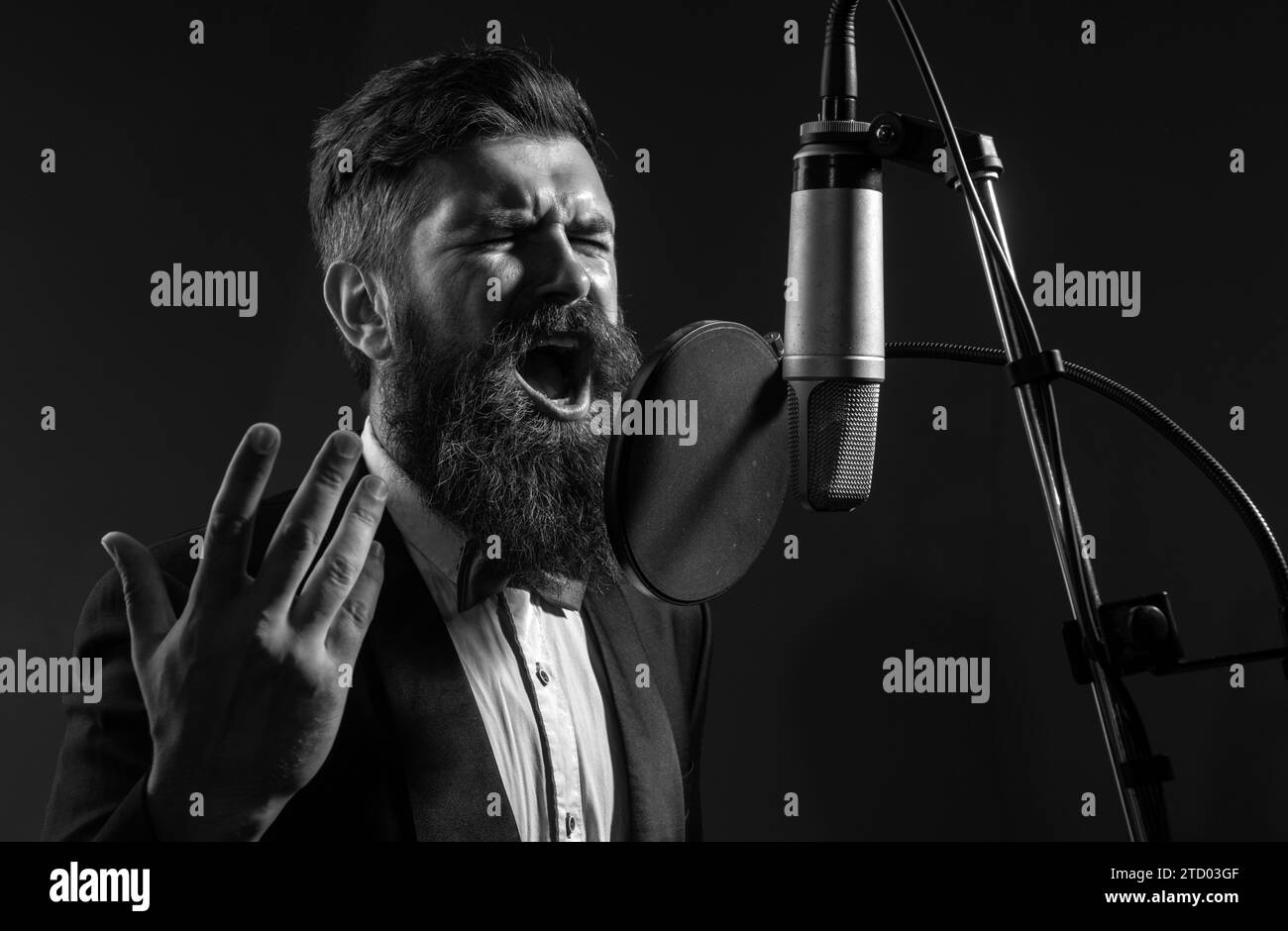 Classical music. Handsome man in recording studio. Music performance ...