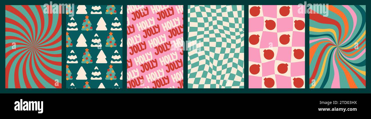 Christmas groovy vertical poster set vector illustration Stock Vector ...