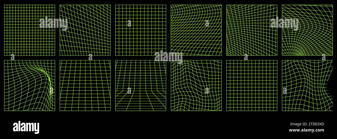 Distorted square grid neon set vector illustration Stock Vector Image ...