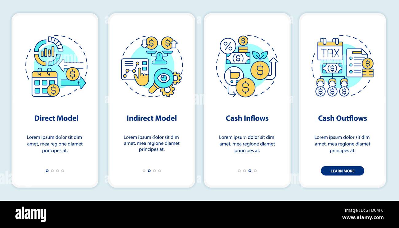 Walkthrough cash flow forecasting with multicolor icons Stock Vector ...