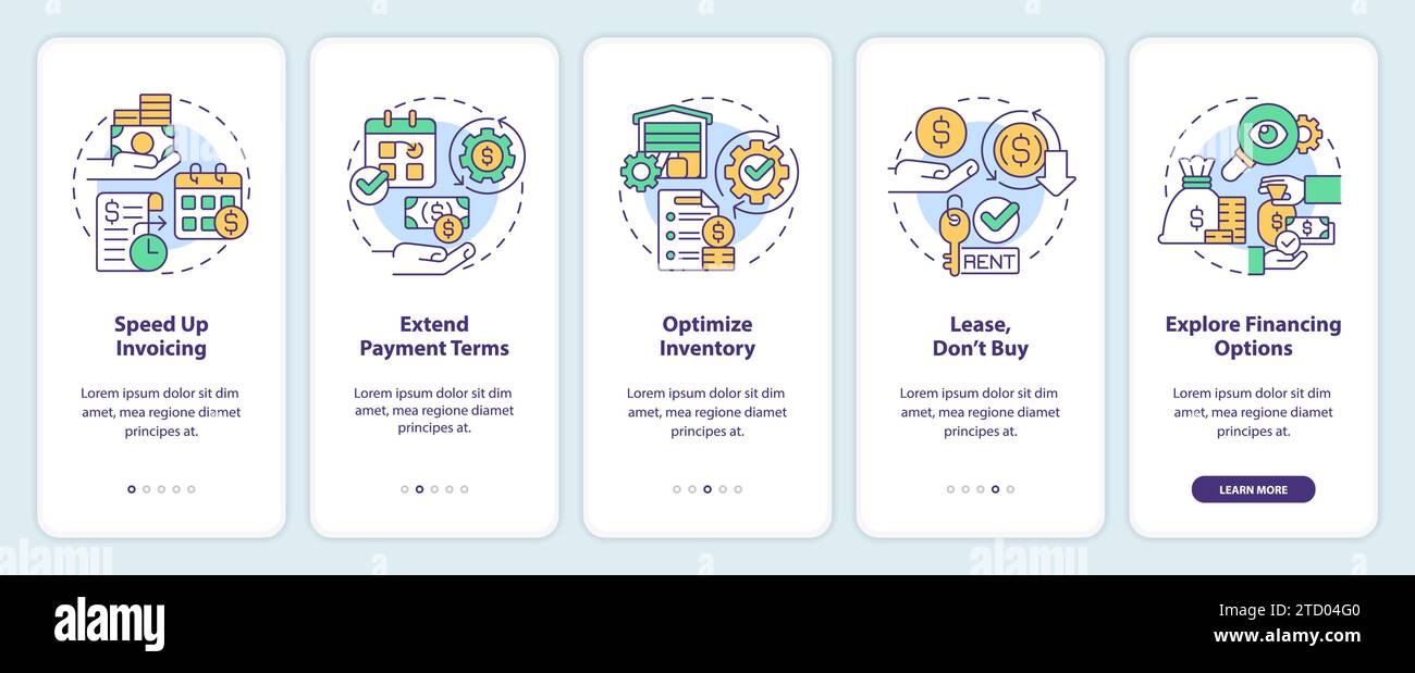 Walkthrough strategies for improving cash flow line icons Stock Vector ...