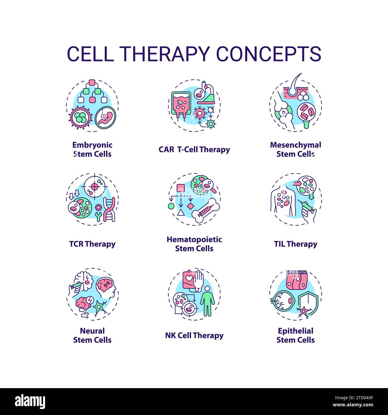 Collection of 2D editable colorful thin line icons representing cell ...