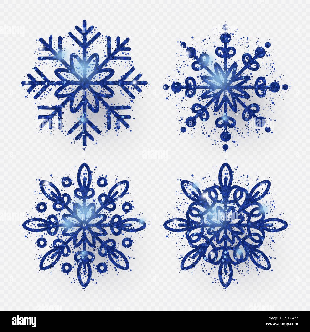 Set of Dark Blue glitter snowflakes. Christmas, Winter symbol. Vector ...