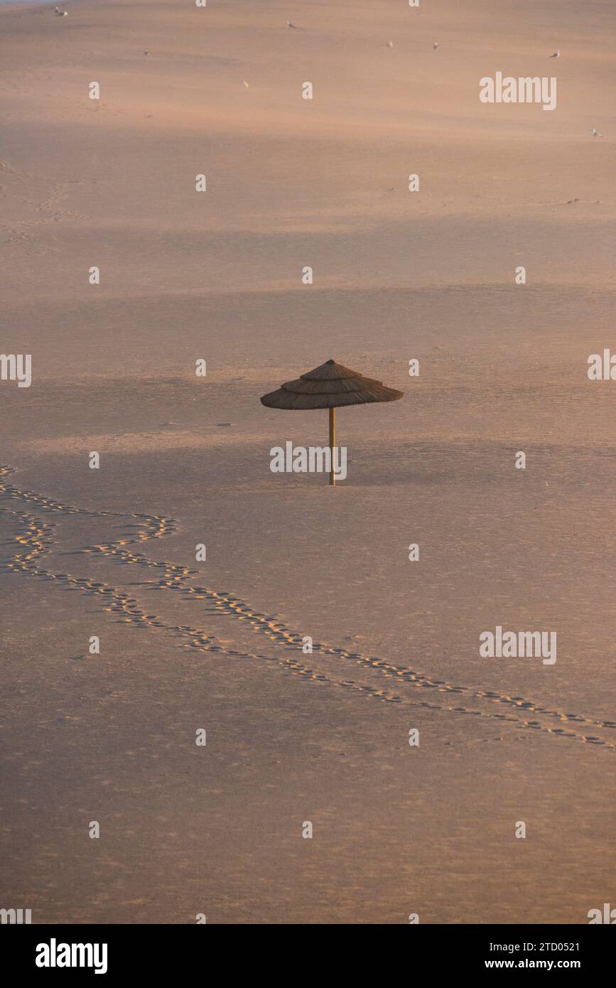 Sun umbrella at the beach. Grinch, Portugal Stock Photo - Alamy