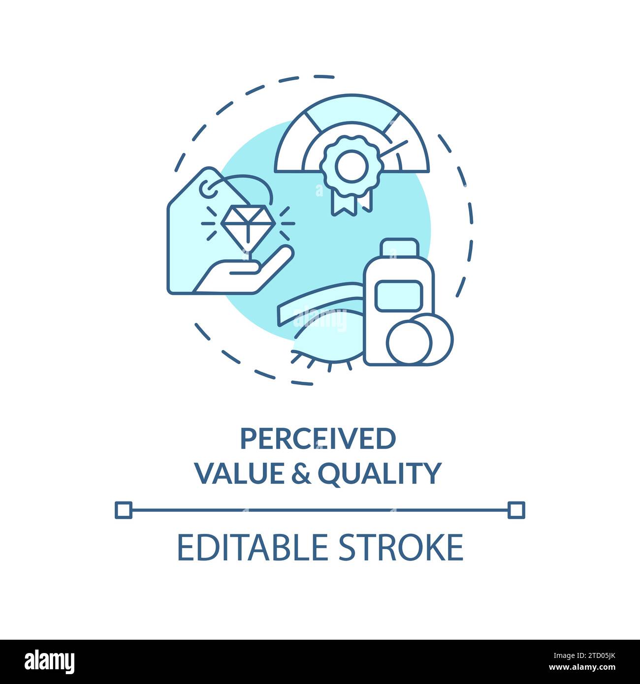 Thin line blue perceived value and quality icon concept Stock Vector ...