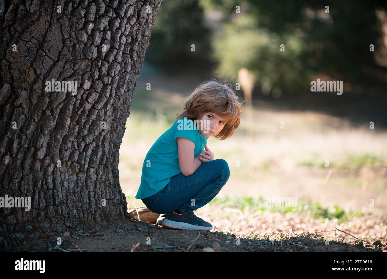 Loneliness kid outdoor. Children negative emotions, nervous breakdown ...