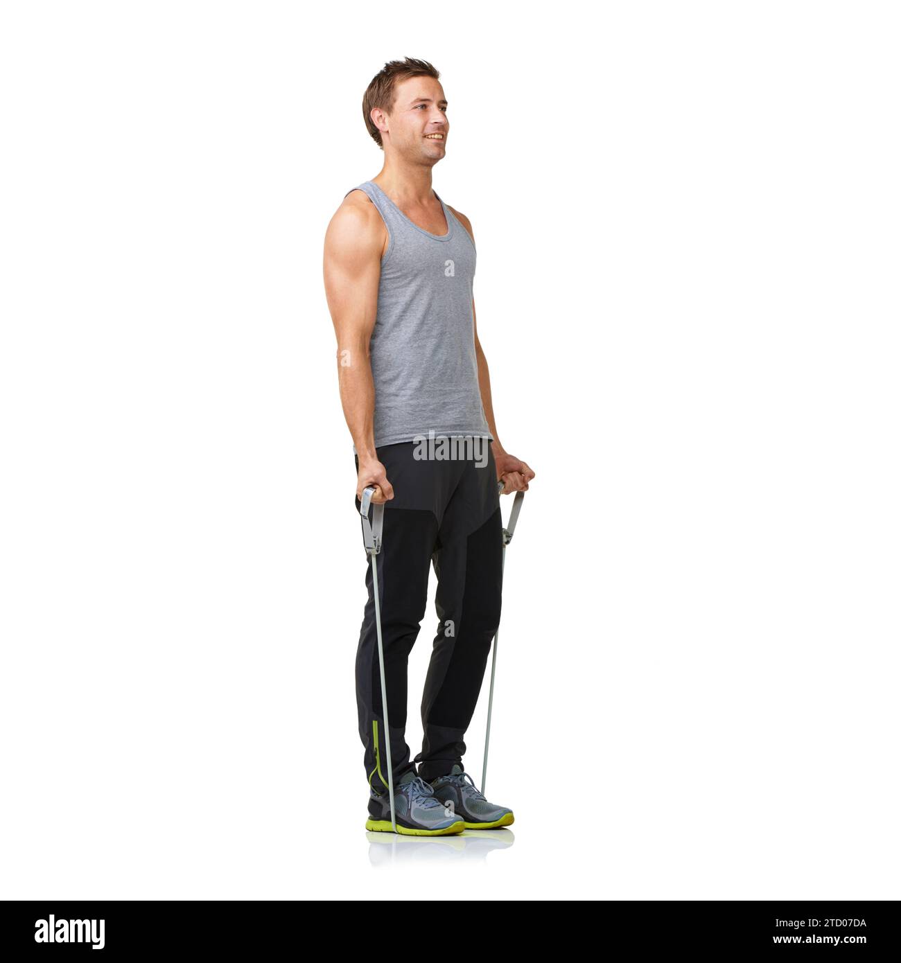 Health, man and resistance band for fitness in studio, gym and ...