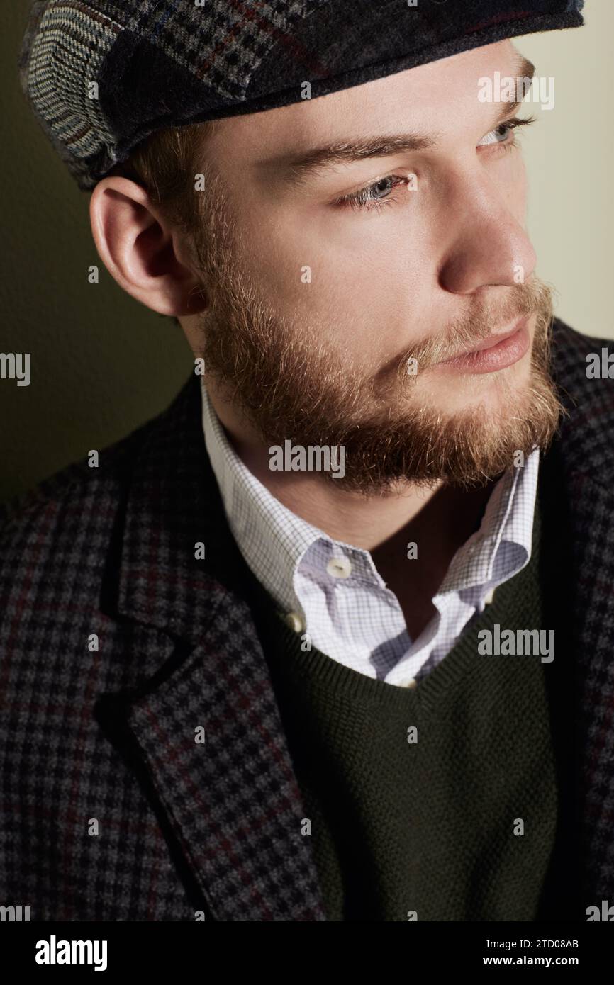 Style, thinking and young man in a studio with classy, elegant and ...