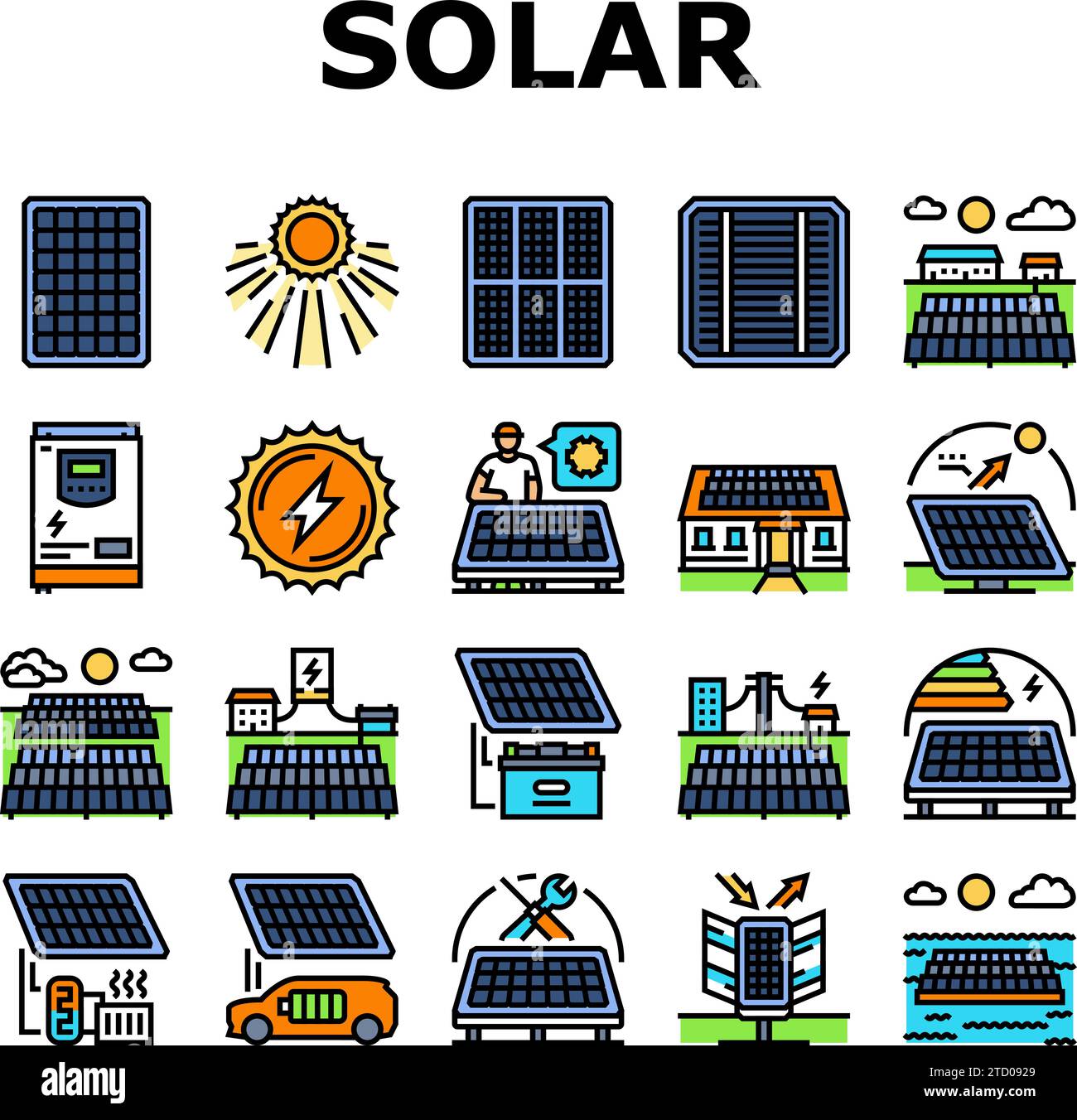 solar panels energy sun icons set vector Stock Vector Image & Art - Alamy