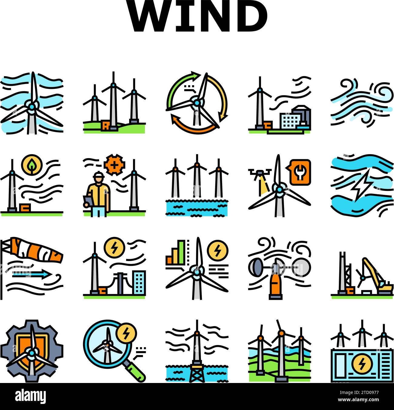 wind turbine power energy farm icons set vector Stock Vector Image ...