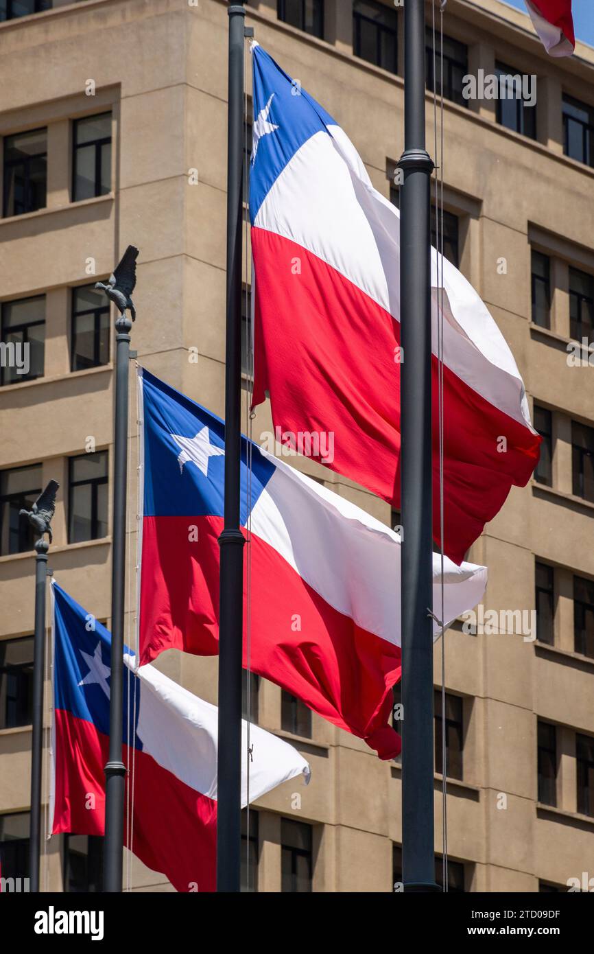 Beautiful view to chile flags in front of presidential palace Stock ...
