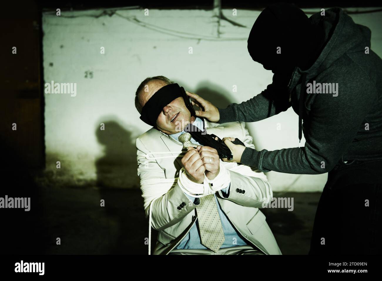 Scared man, kidnap with gun and phone call for money, ransom ...