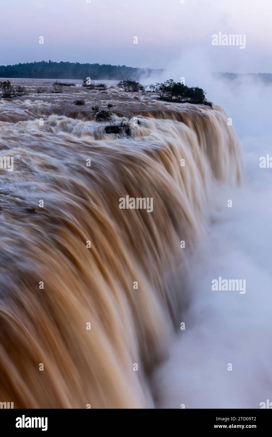 Beautiful view to strong waterfalls and rainforest in Iguazu Falls ...