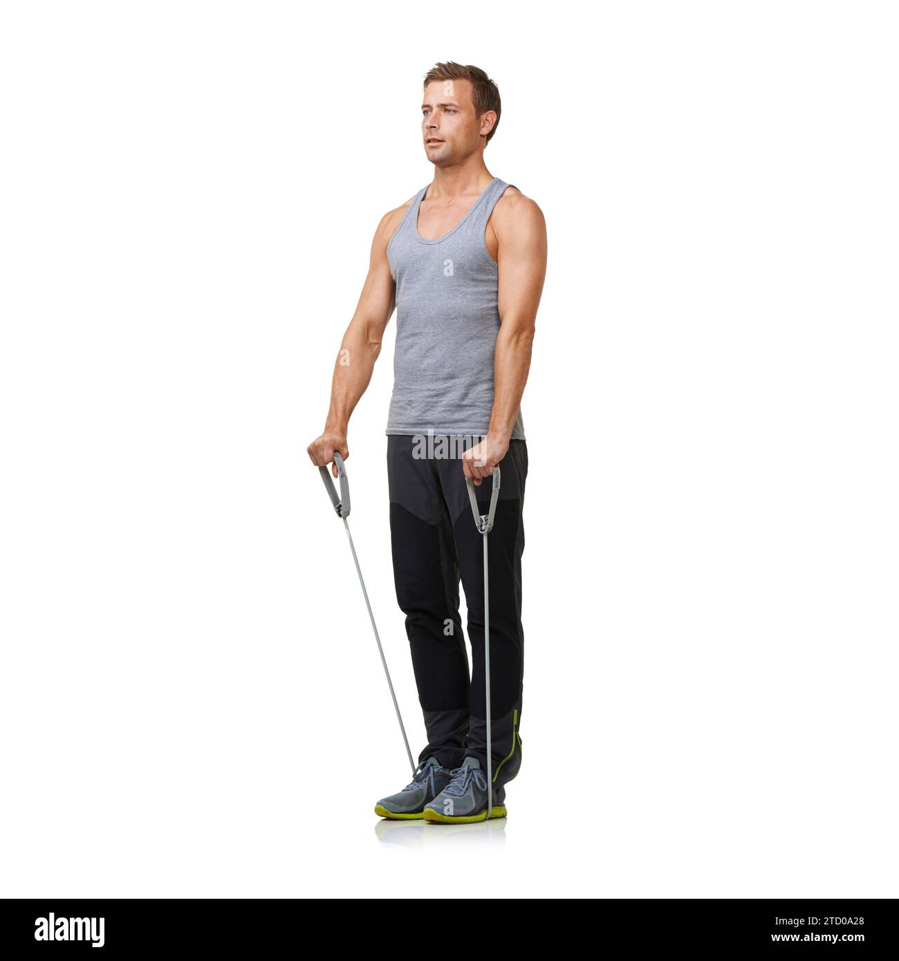 Fitness, man and resistance band for strong in studio, gym and biceps ...