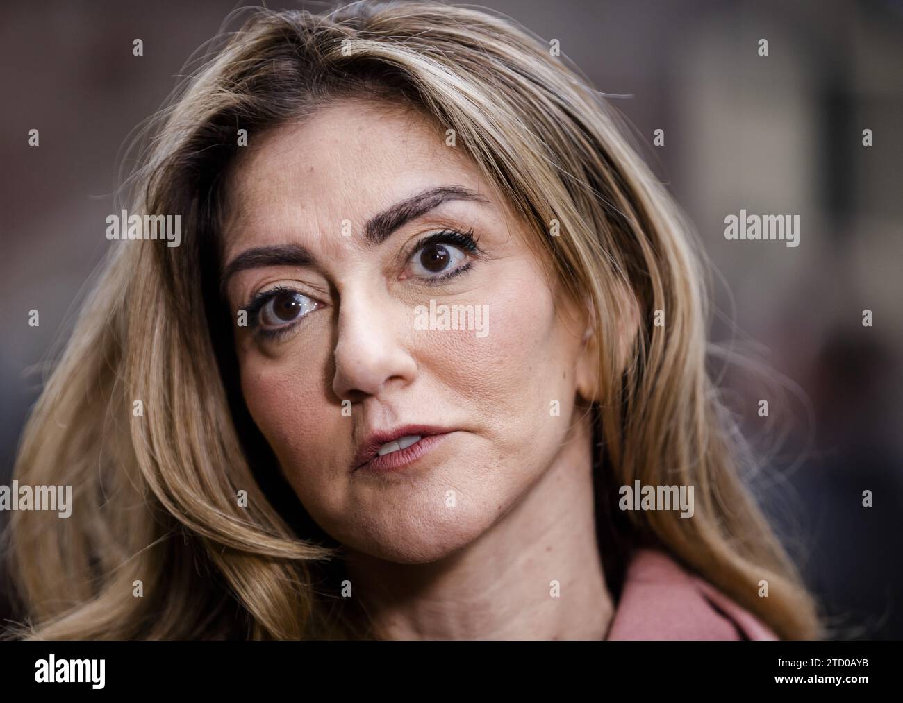 THE HAGUE - Dilan Yesilgoz, outgoing Minister of Justice and Security, speaks to the press in ...