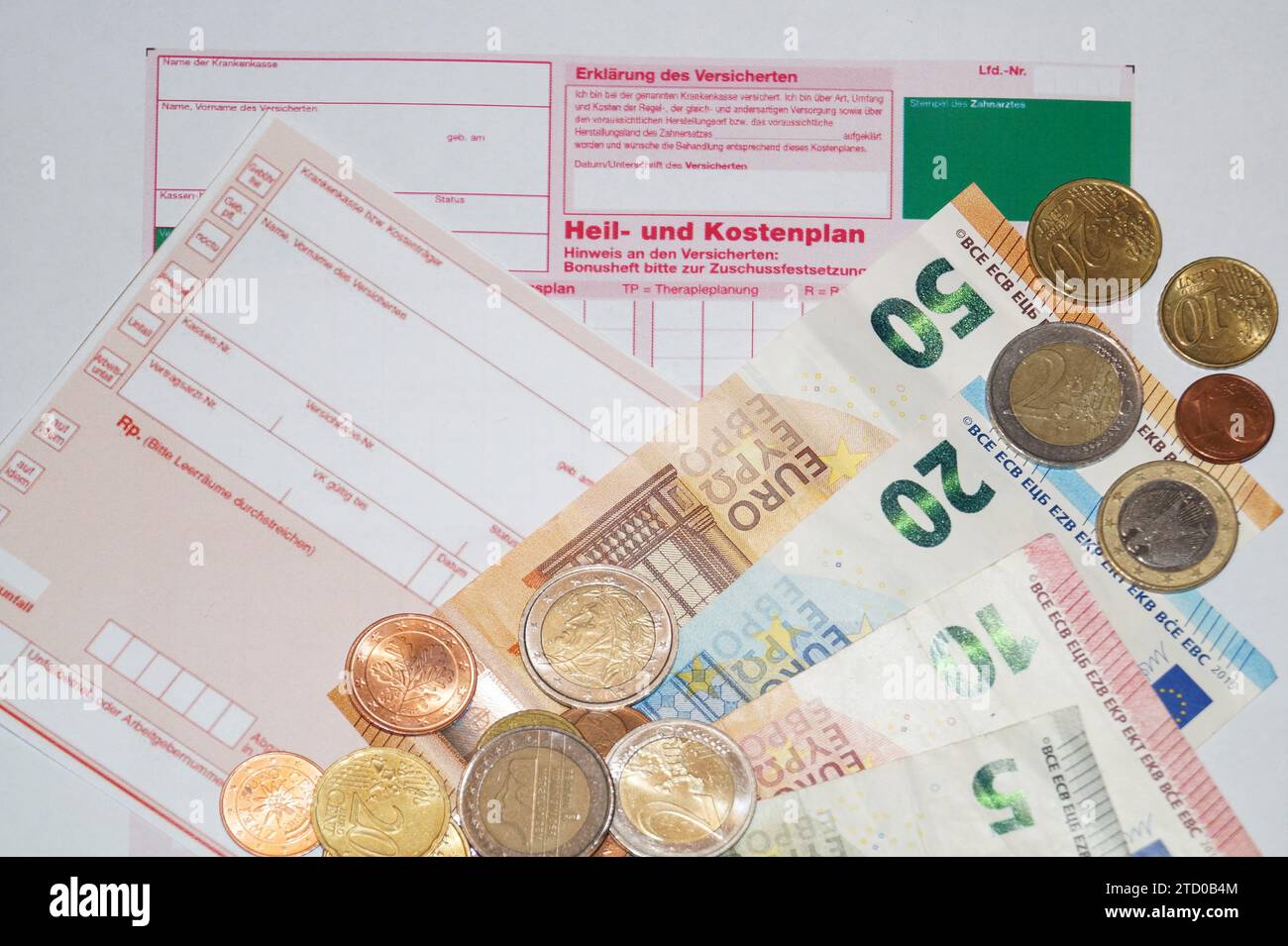 Forms for treatment and cost plan and prescription with euros, symbol ...