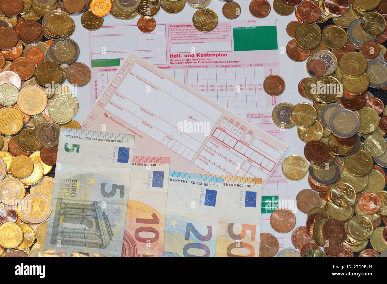 Forms for treatment and cost plan and prescription with euros, symbol ...