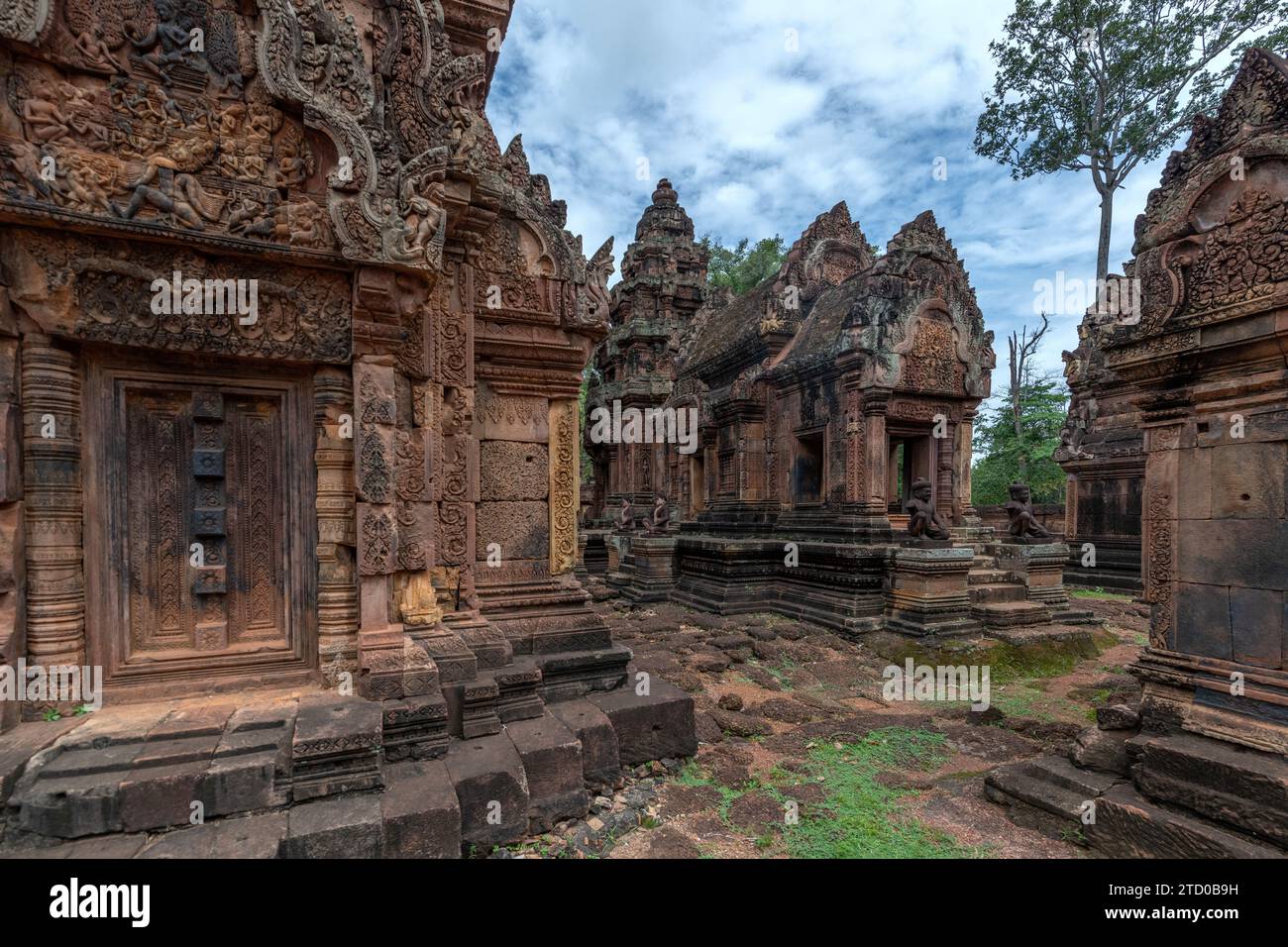 Weathered stone structures of a Khmer temple highlight the ...